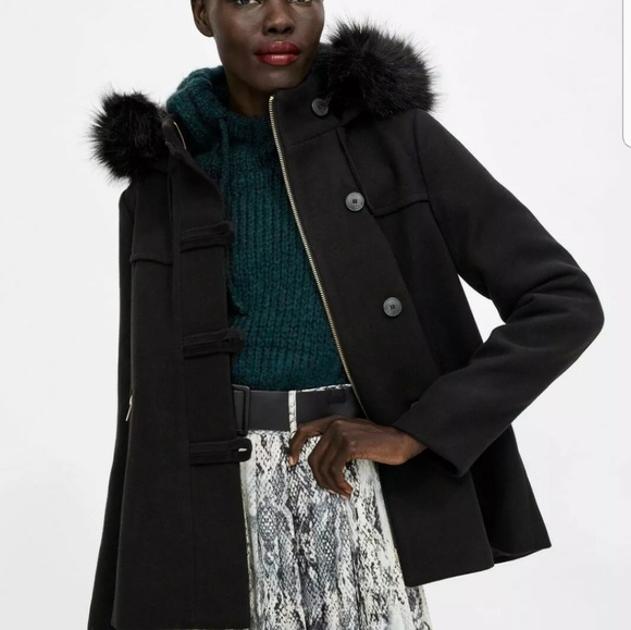Zara | Jackets & Coats | Zara Black Hooded Three Quarter Length Coat ...